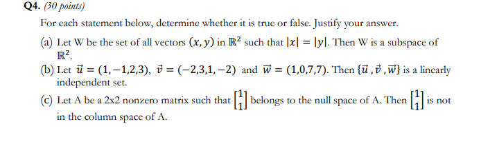 Solved Q4. (30 ﻿points)For each statement below, determine | Chegg.com
