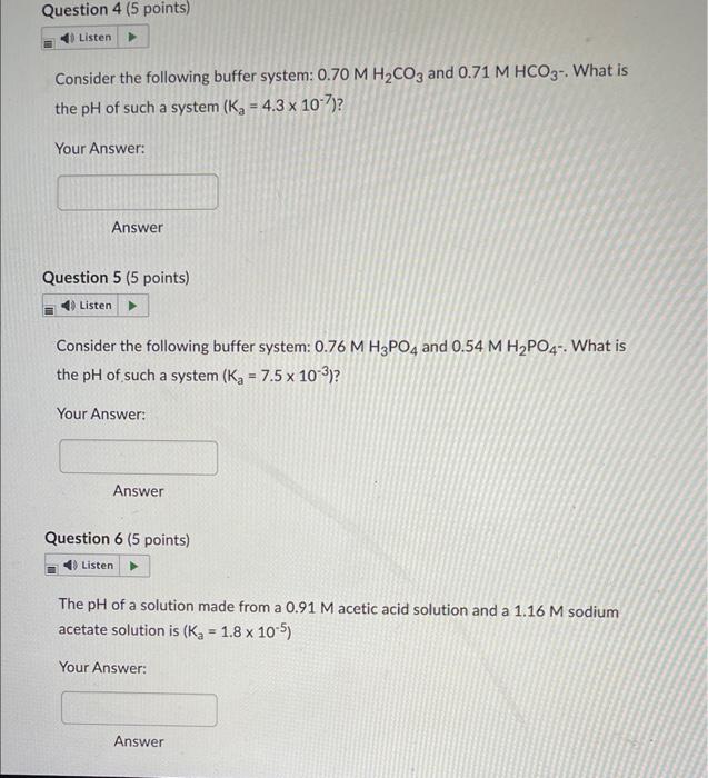 Solved Consider the following buffer system: 0.70MH2CO3 and | Chegg.com