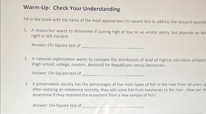 Solved Warm-Up: Check Your Understanding Fill in the blank | Chegg.com