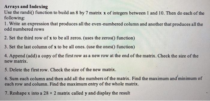Solved Arrays and Indexing Use the randi() function to build | Chegg.com