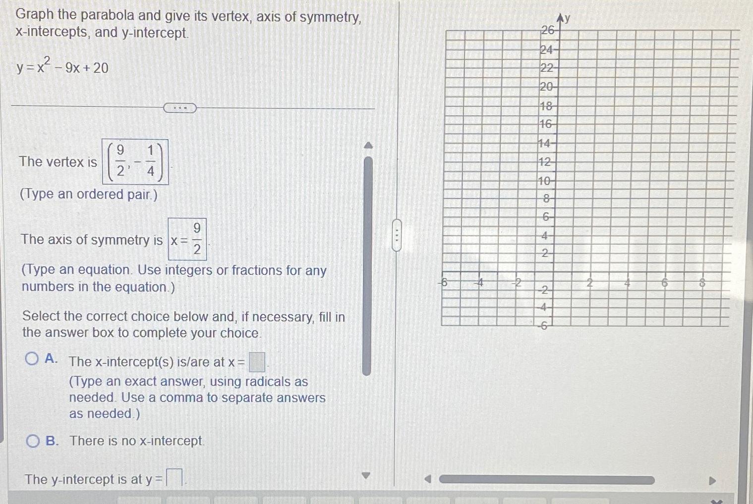 Solved Graph the parabola and give its vertex, axis of | Chegg.com