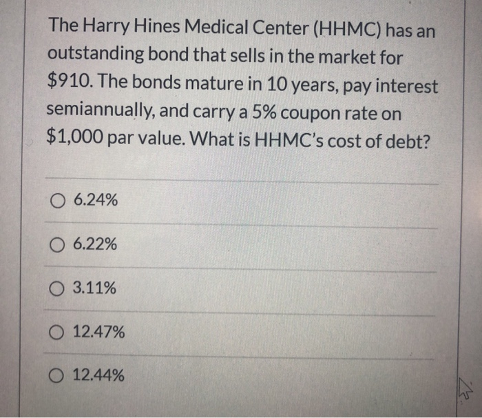 Solved The Harry Hines Medical Center (HHMC) has an | Chegg.com