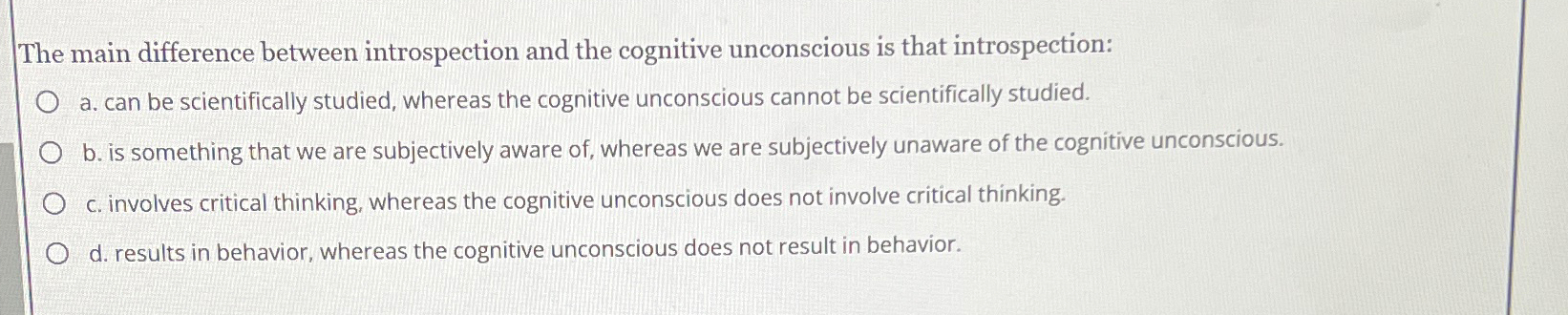 Solved The main difference between introspection and the | Chegg.com