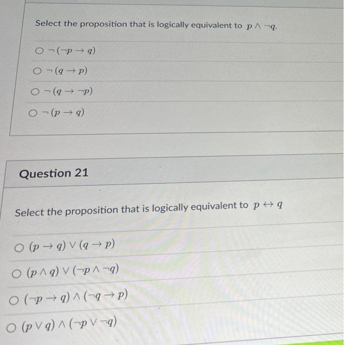 Solved Select the proposition that is logically equivalent | Chegg.com