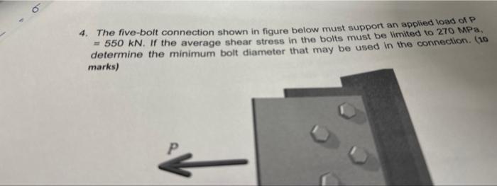 Solved 4. The five-bolt connection shown in figure below | Chegg.com