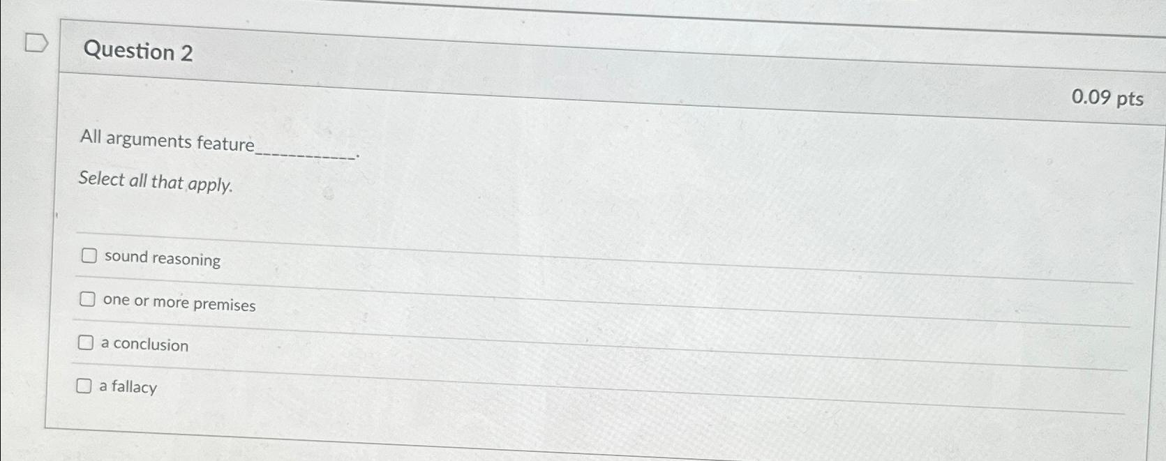 Solved Question 20.09 ﻿ptsAll arguments featureSelect all | Chegg.com