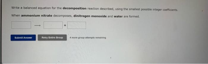 Solved Write a balanced equation for the decomposition | Chegg.com