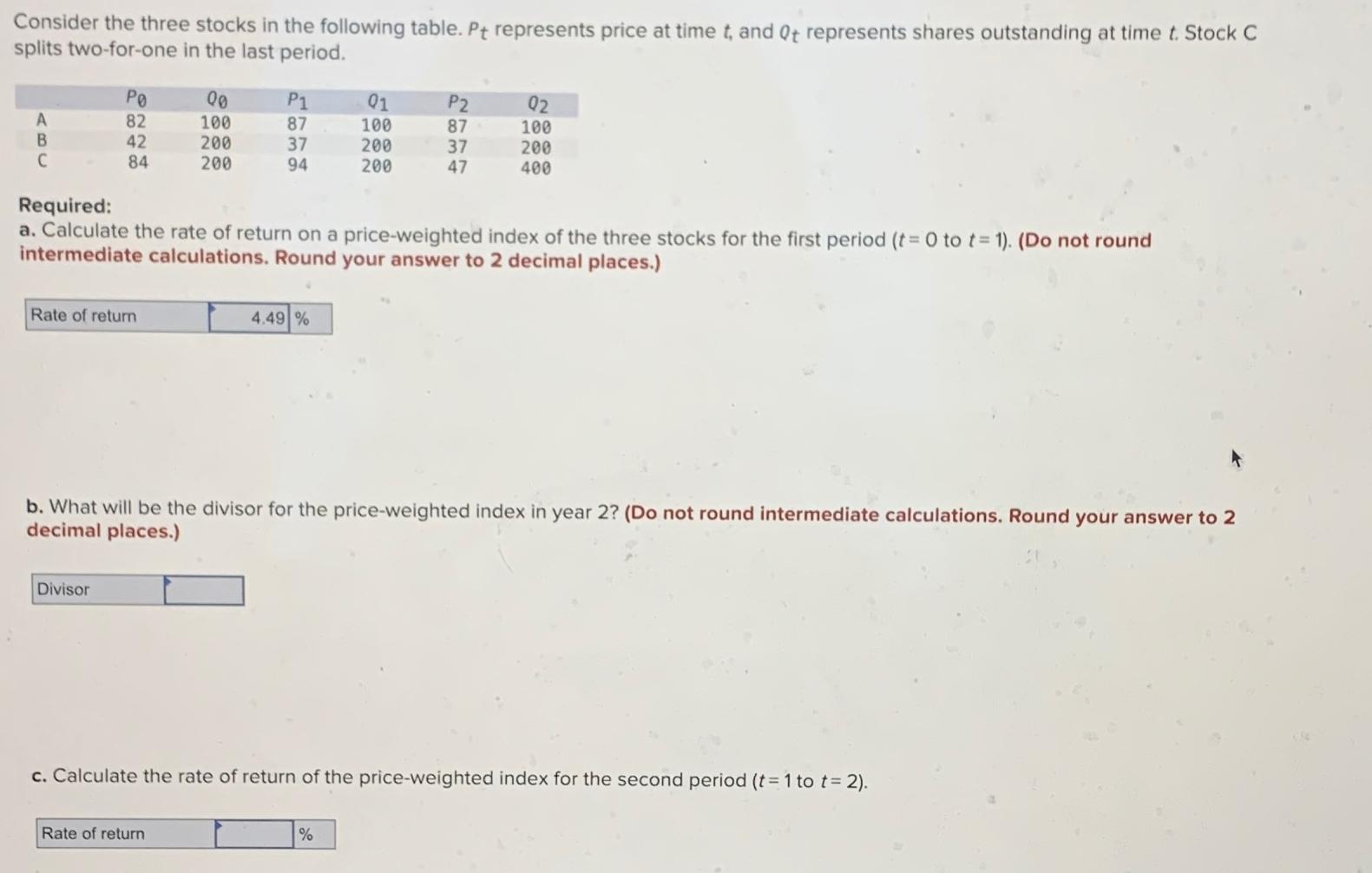 Solved Consider the three stocks in the following table. Pt | Chegg.com