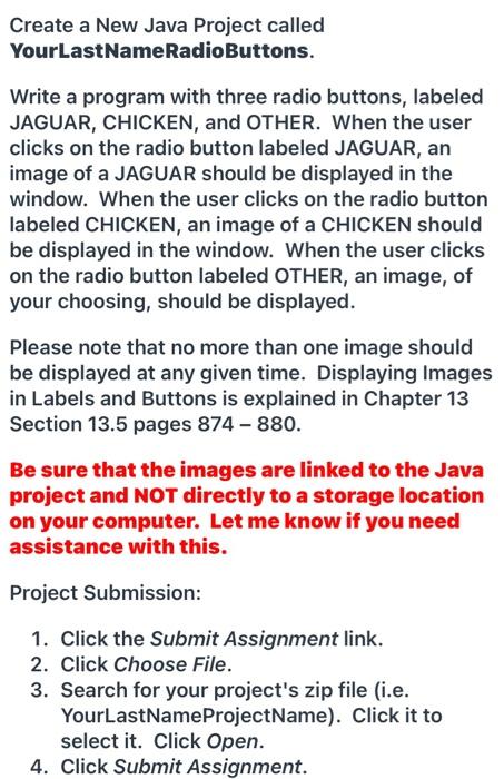 Solved Create a New Java Project called YourLastNameRadio | Chegg.com