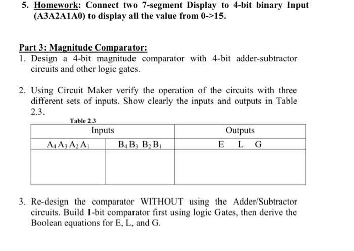 5. Homework: Connect two 7-segment Display to 4-bit | Chegg.com