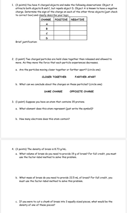 Solved 1. (3 points) You have 4 charged objects and make the | Chegg.com