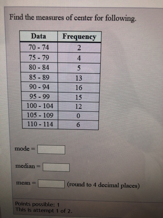 Solved Find the measures of center for following. Data | Chegg.com