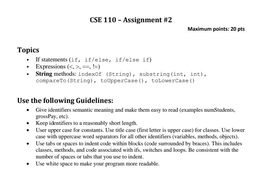 Solved CSE 110 - Assignment #2 Maximum points: 20 pts Topics | Chegg.com