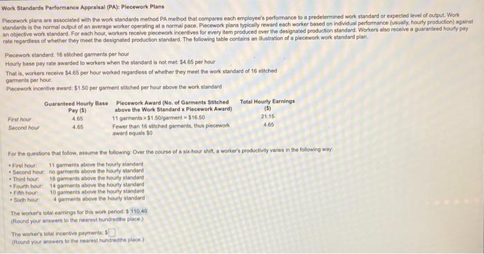 Solved Work Standards Performance Appraisal (PA): Plecework | Chegg.com