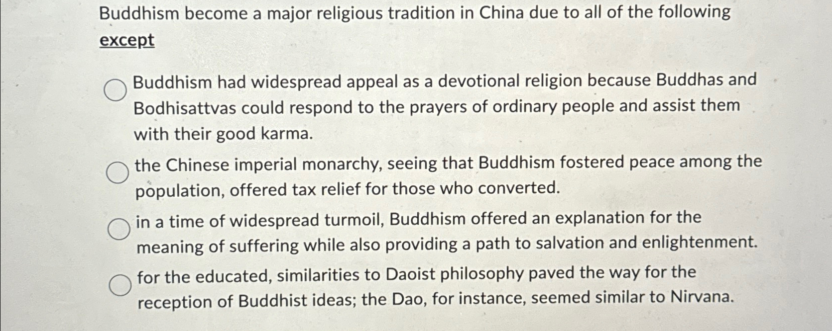 Solved Buddhism become a major religious tradition in China | Chegg.com