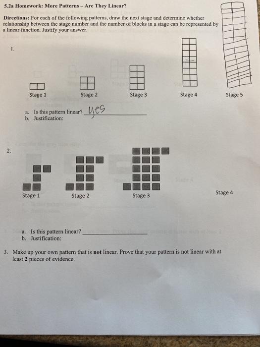 Solved 5.2a Homework: More Patterns - Are They Linear? | Chegg.com