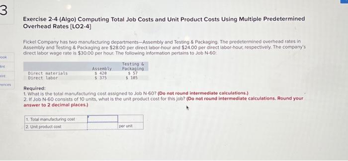 Solved Exercise 2-4 (Algo) Computing Total Job Costs and | Chegg.com