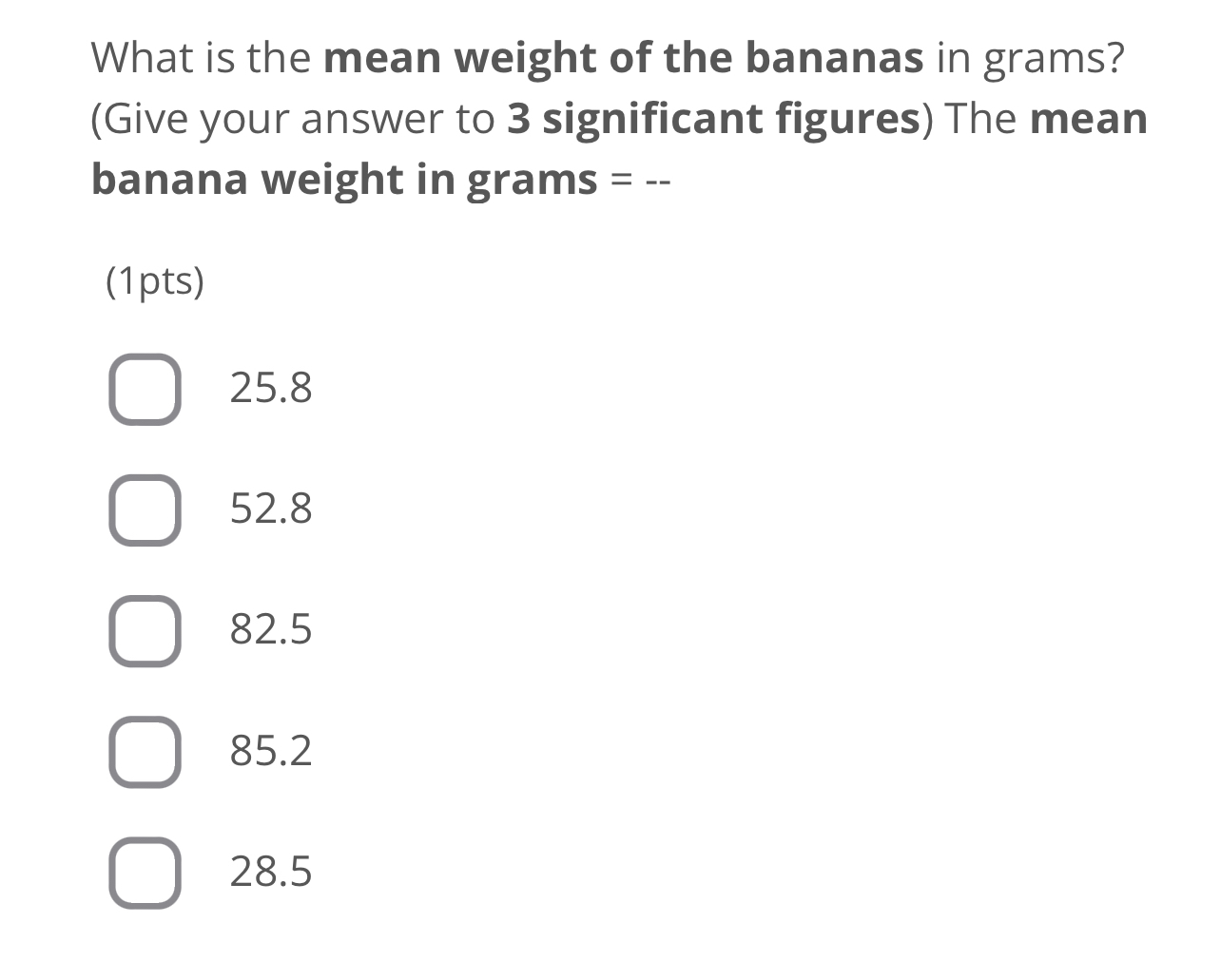 Solved What is the mean weight of the bananas in grams? | Chegg.com