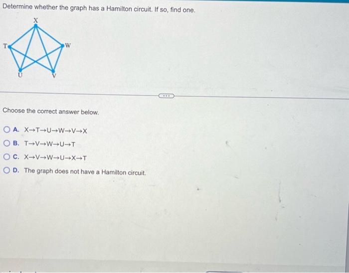 Solved Determine whether the graph has a Hamilton circuit. | Chegg.com