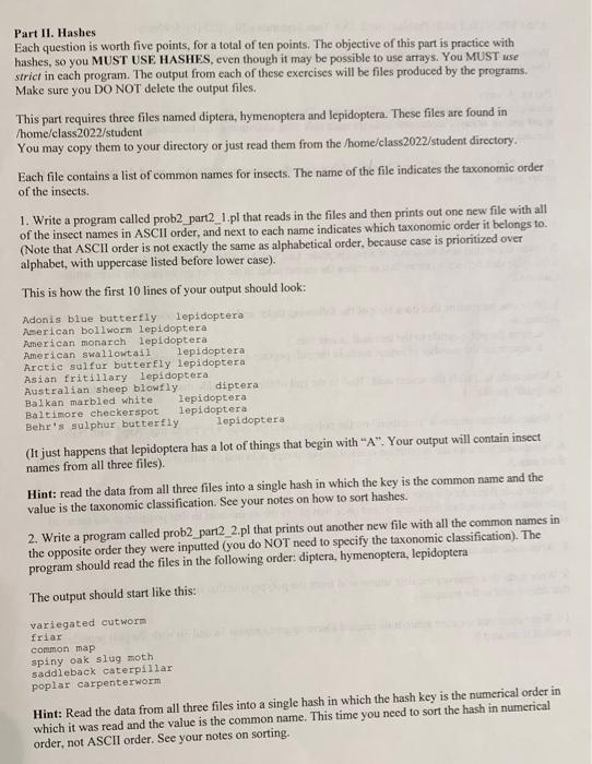 Part II. Hashes Each question is worth five points, | Chegg.com