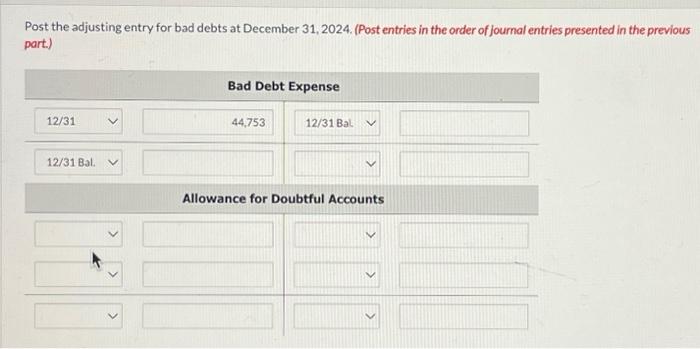Solved Post the adjusting entry for bad debts at December | Chegg.com
