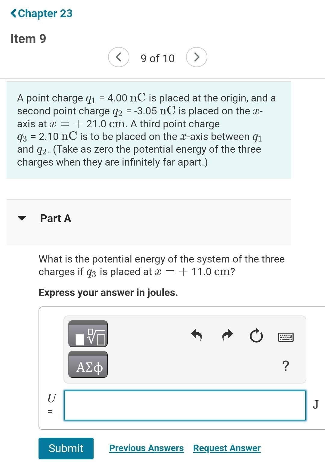 Solved 9 of 10 A point charge q1=4.00nC is placed at the | Chegg.com