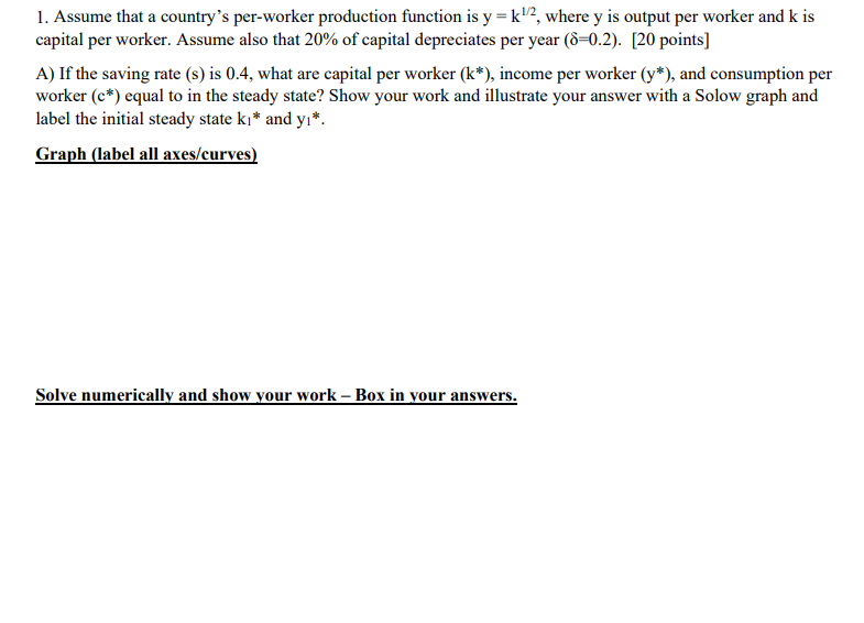 Solved Assume that a country's per-worker production | Chegg.com