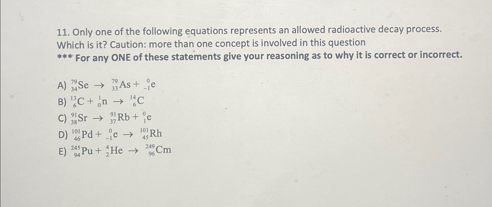 Solved Only one of the following equations represents an | Chegg.com