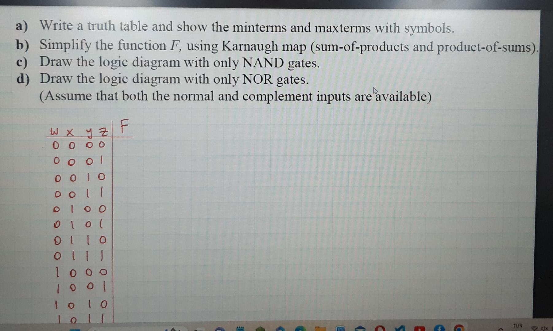A Write A Truth Table And Show The Minterms And 