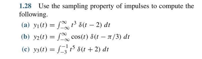 Solved 1.28 Use the sampling property of impulses to compute | Chegg.com