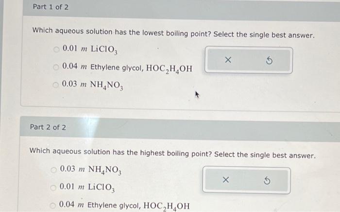 Solved Which aqueous solution has the lowest boiling point? | Chegg.com