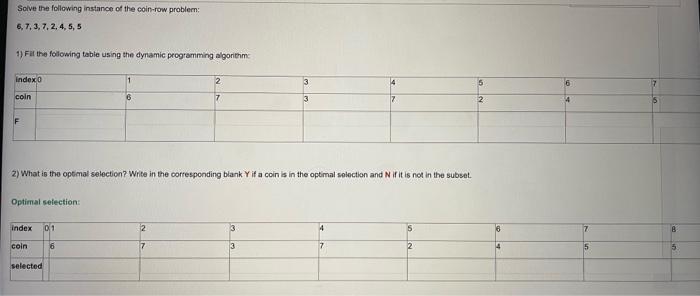 Solved Solve the following instance of the coin-row problem: | Chegg.com
