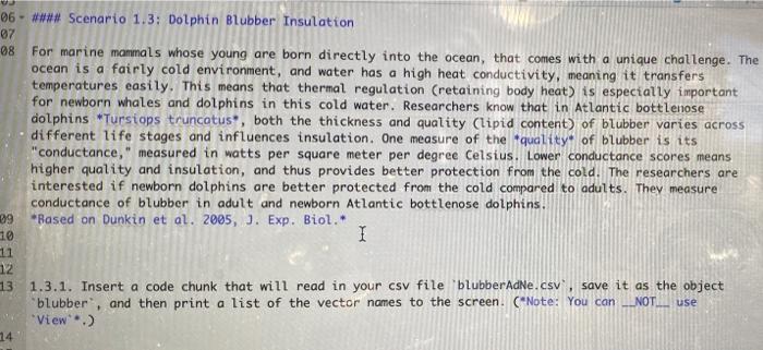 Solved 06 - #### Scenario 1.3: Dolphin Blubber Insulation 07 | Chegg.com