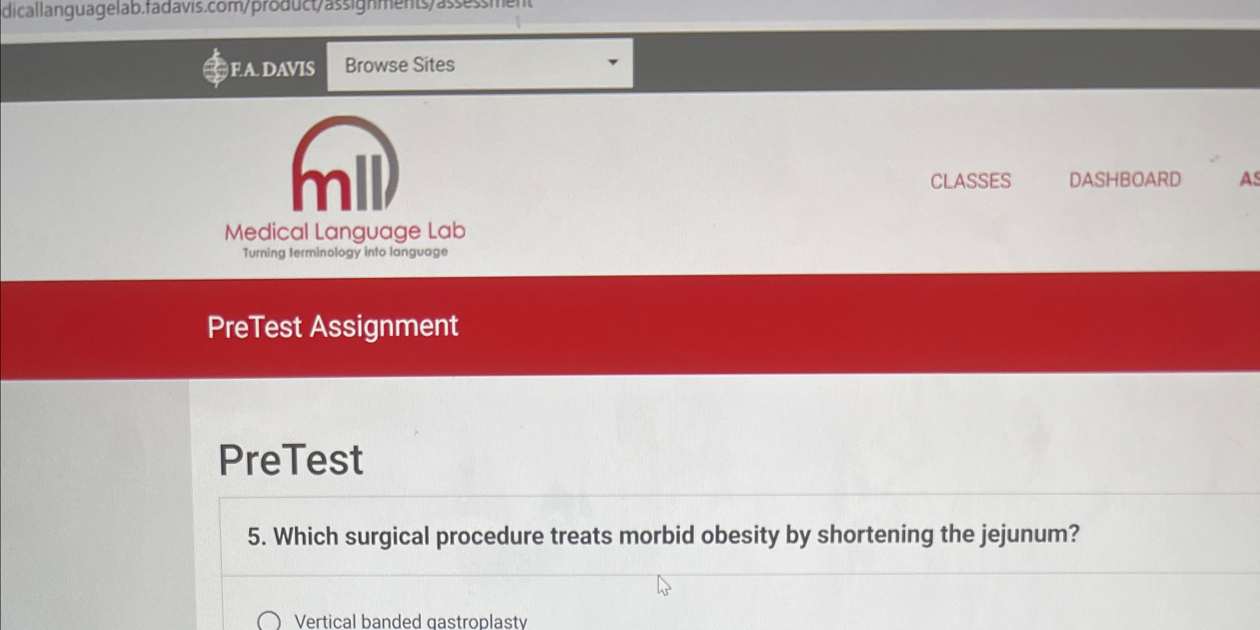 Solved F.A. ﻿DAVSBrowse Sitesm|l)CLASSESDASHBOARDMedical | Chegg.com