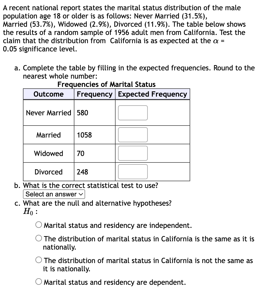 Solved A recent national report states the marital status | Chegg.com