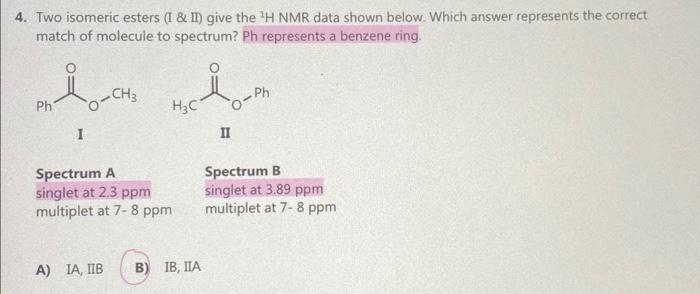 Solved 4. Two isomeric esters (I \& II) give the 2H NMR data | Chegg.com