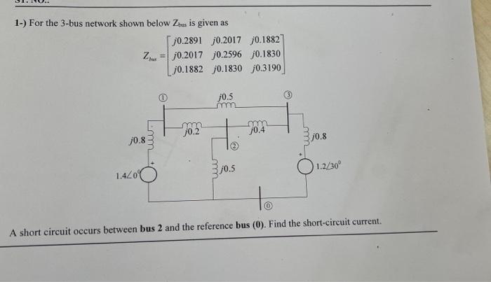 Solved 1-) For the 3-bus network shown below Zbus is given | Chegg.com