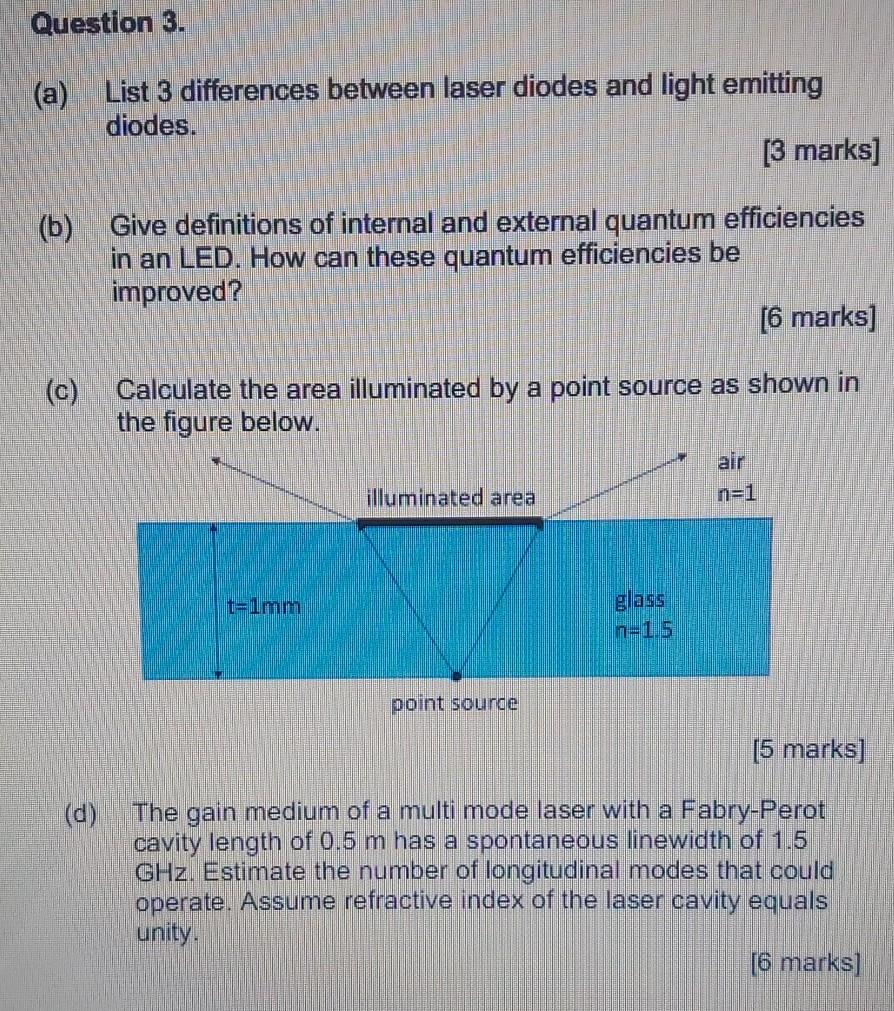 Solved Question 3. (a) List 3 differences between laser | Chegg.com
