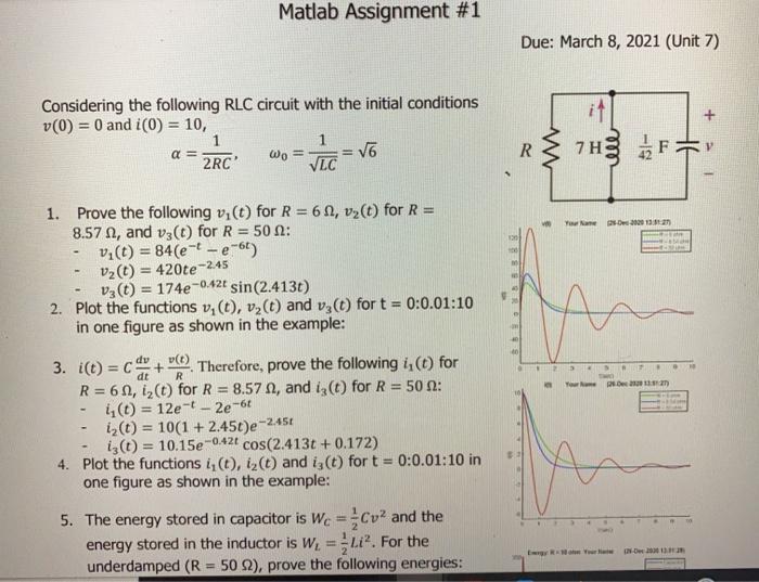 Matlab Assignment #1 Due: March 8, 2021 (Unit 7) + | Chegg.com