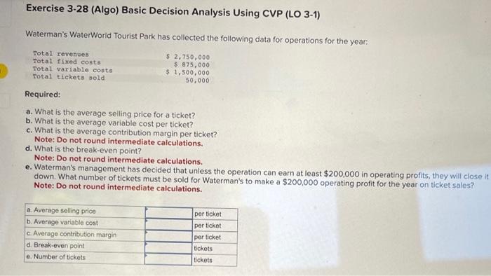 Solved Exercise 3-28 (Algo) Basic Decision Analysis Using | Chegg.com