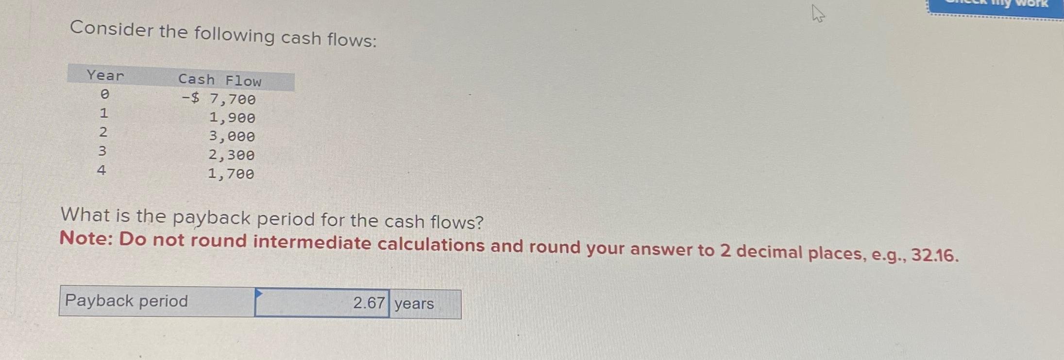 Solved Consider the following cash flows:\table[[Year,Cash | Chegg.com