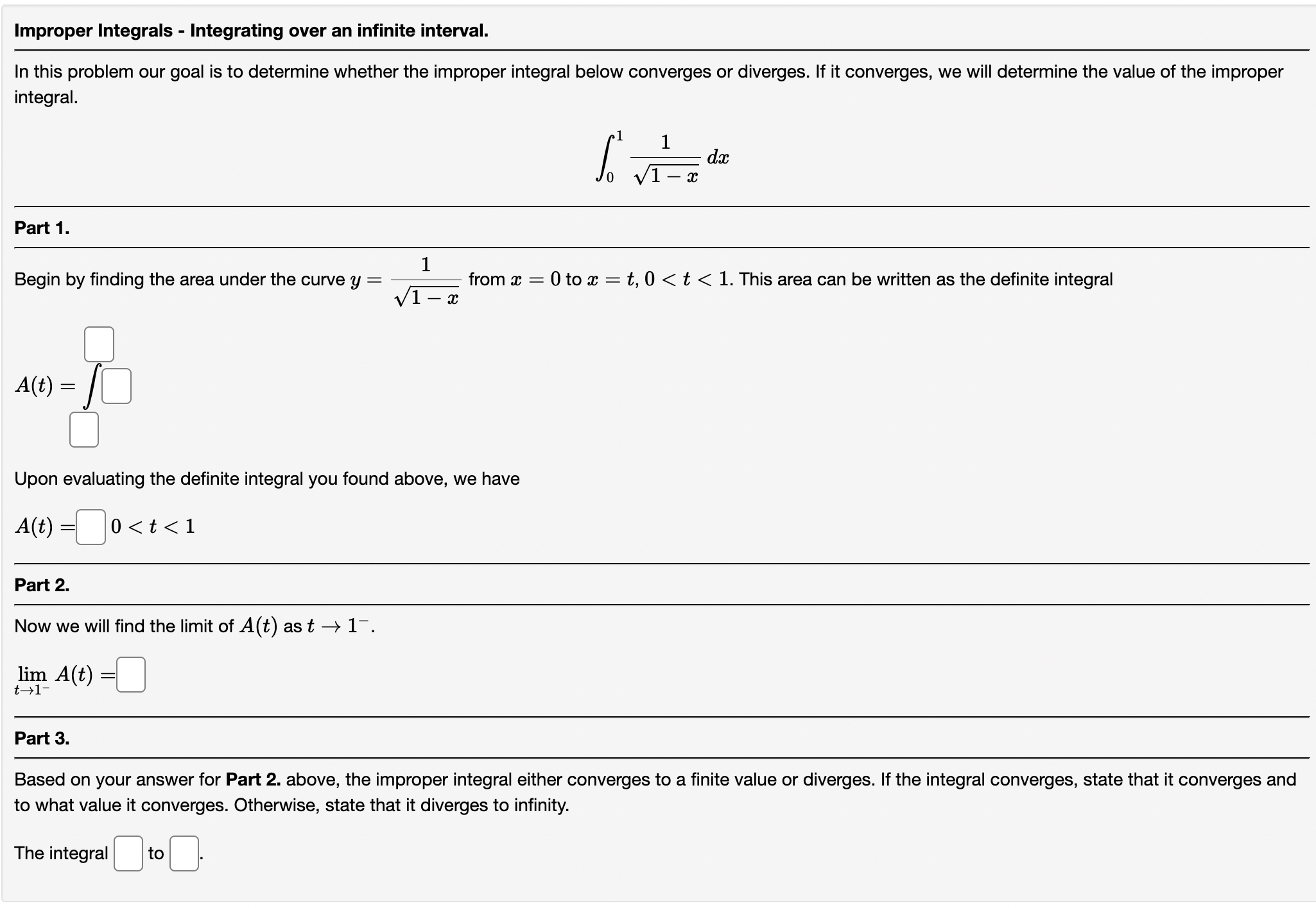 Solved Improper Integrals - ﻿Integrating over an infinite | Chegg.com