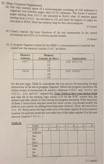Solved Q2. [Basic Computer Organization) (a) The total | Chegg.com