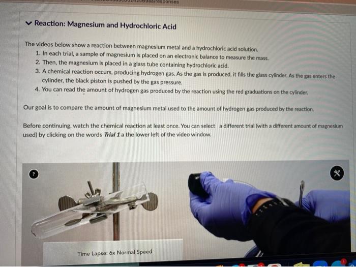 Vreponses Reaction: Magnesium and Hydrochloric Acid | Chegg.com