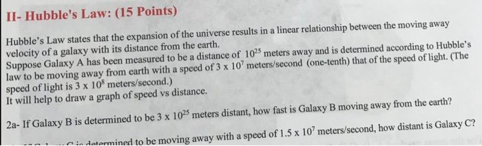 Solved II- Hubble's Law: (15 Points) Hubble's Law states | Chegg.com