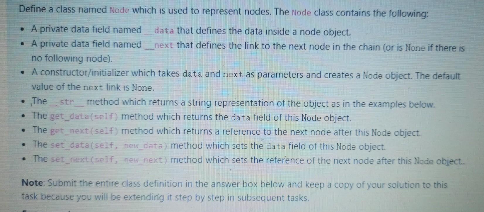 Solved Define a class named Node which is used to represent | Chegg.com