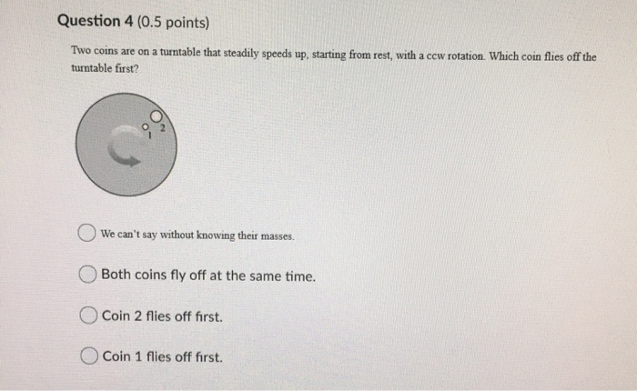 Solved Question 4 (0.5 points) Two coins are on a turntable | Chegg.com