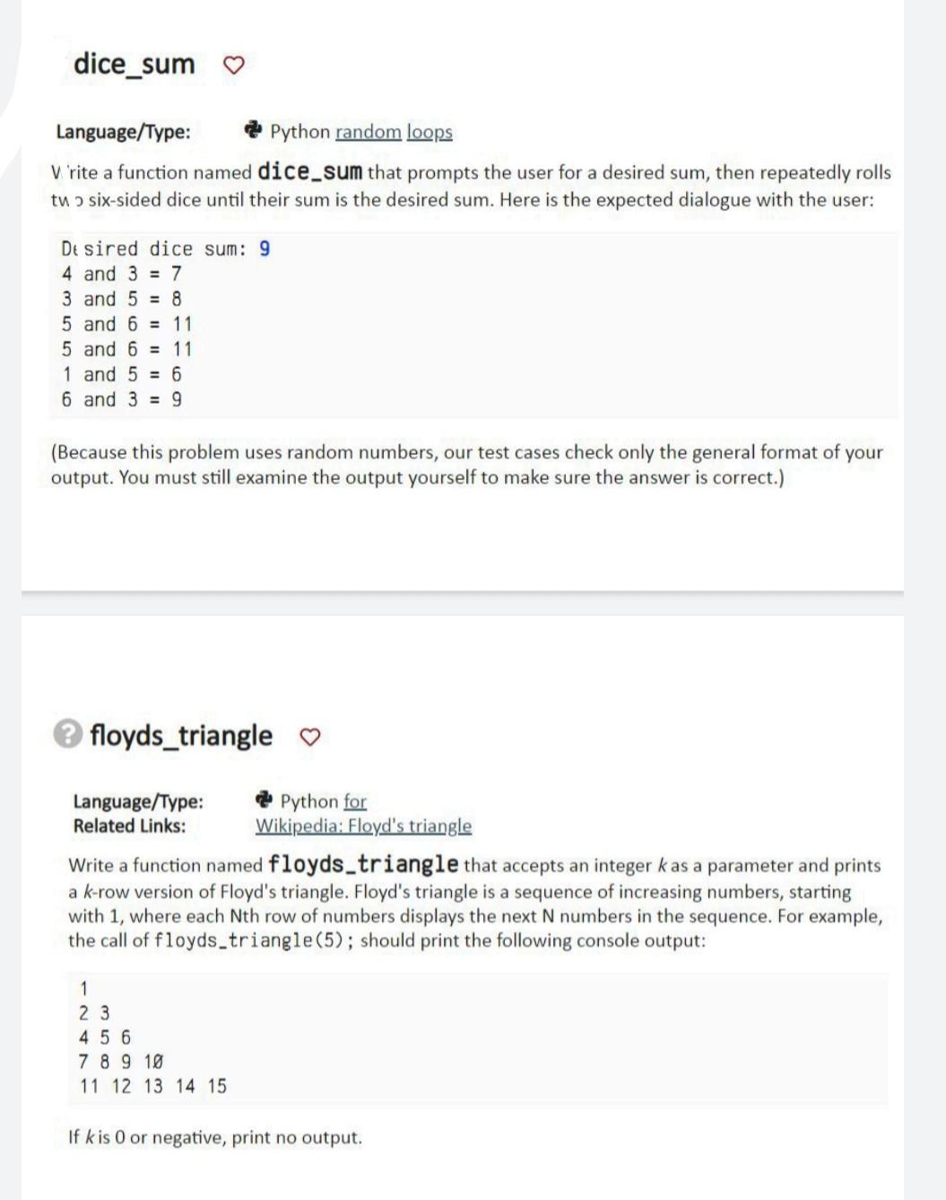 Solved dice_sum Language/Type: Python random loops V 'rite a | Chegg.com