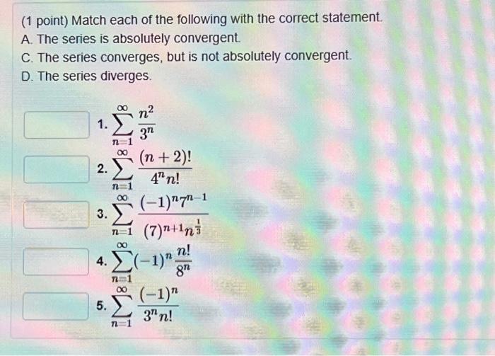 Solved (1 point) Match each of the following with the | Chegg.com