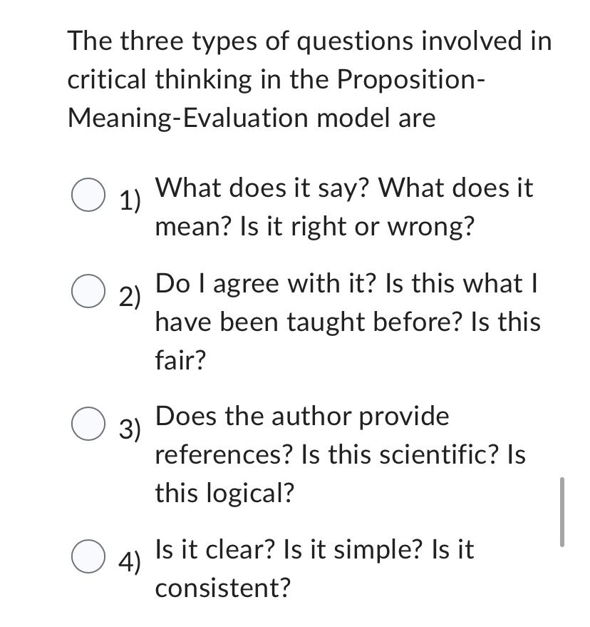 Solved The three types of questions involved in critical | Chegg.com